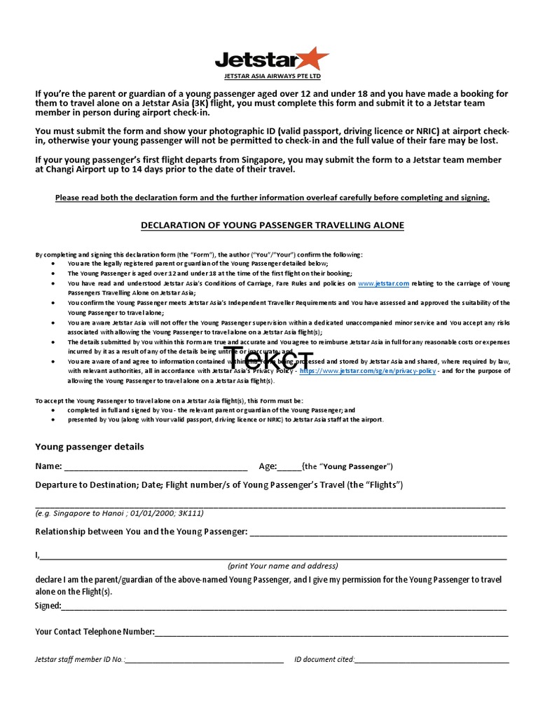 Jetstar - Asia - 3K - Declaration - Form PDF | Download Free PDF | Aviation