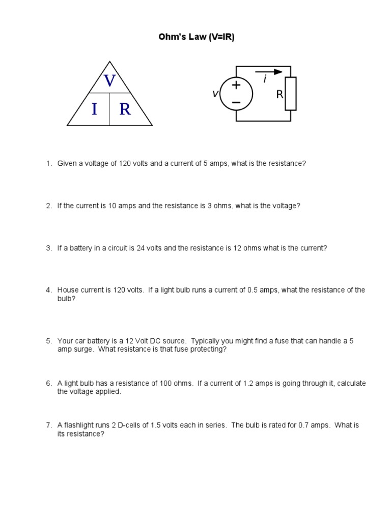 Ohms Law Worksheet | PDF