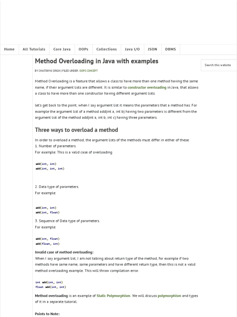 Method Overloading in Java With Examples | PDF | Parameter (Computer Programming) | Method ...