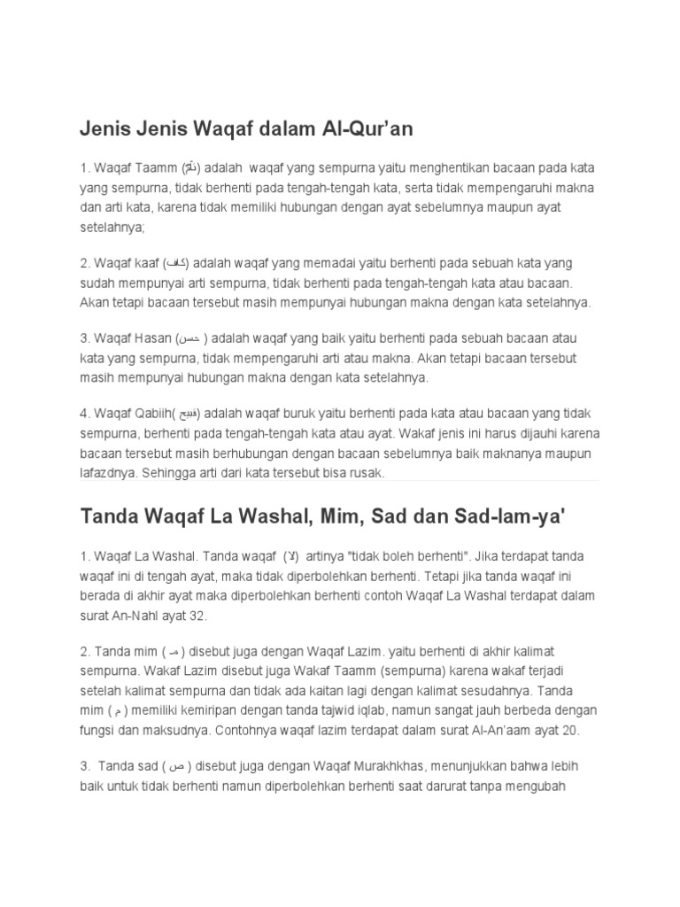 Jenis-Jenis Waqaf dalam Al-Qur'an | PDF | Puisi