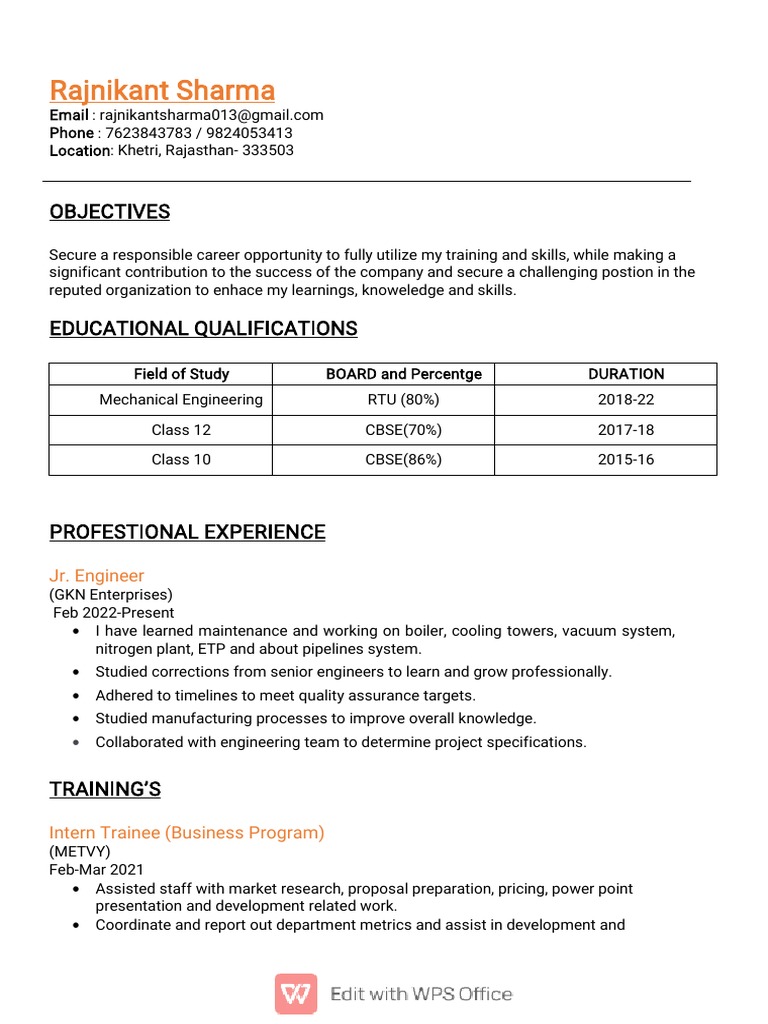 Rajnikant Sharma Resume-1 PDF | PDF | Engineering | Business