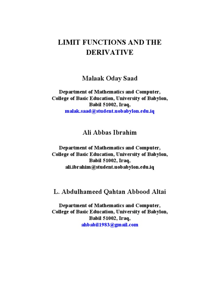 Limit Functionsand The Derivative | PDF | Function (Mathematics) | Limit (Mathematics)