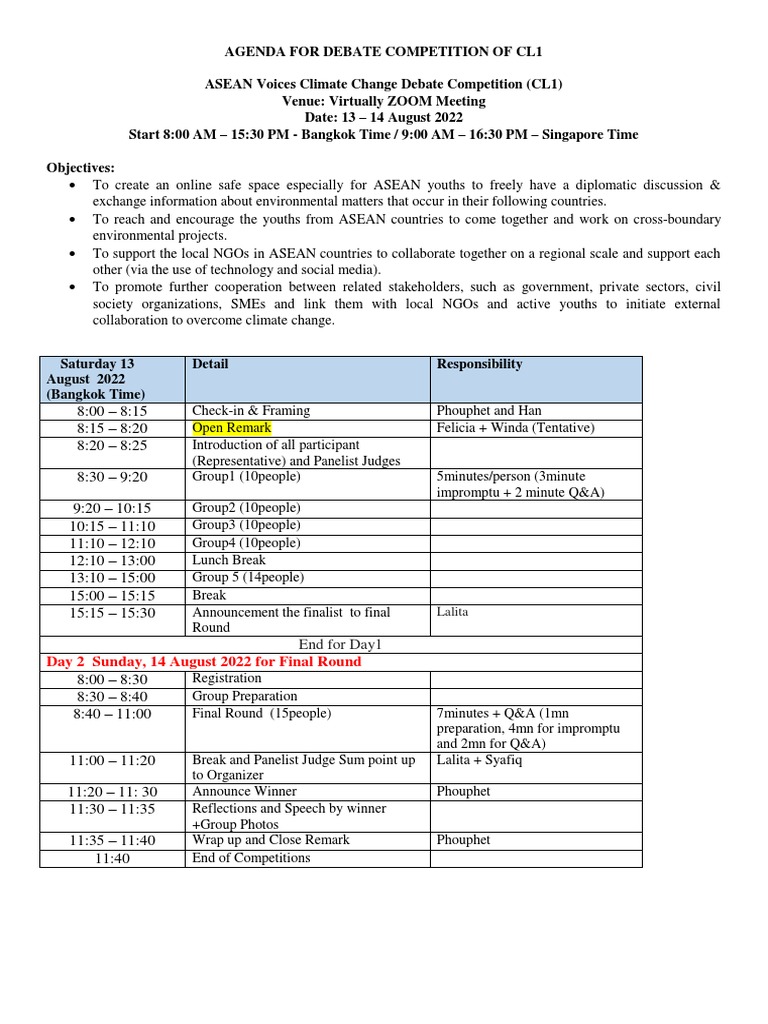 Updated - Agenda For Debate Competition of CL1 PDF | PDF | Public Sphere