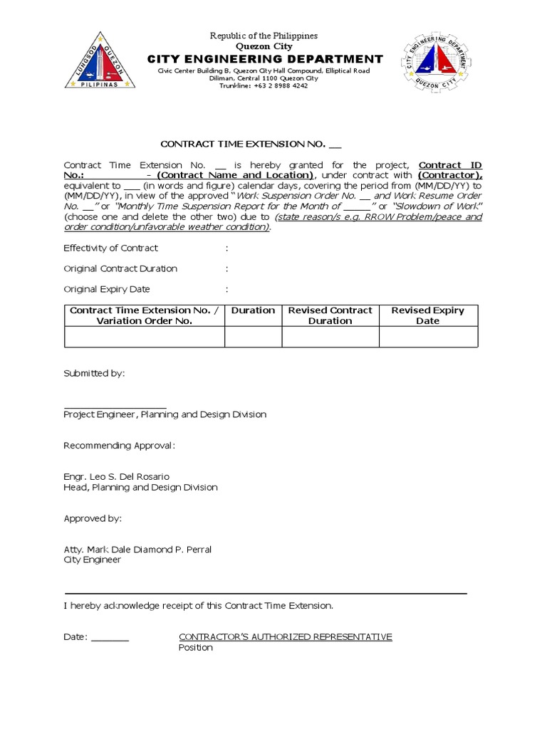 Contract Time Extension Notice | PDF | Finance & Money Management | Home & Garden