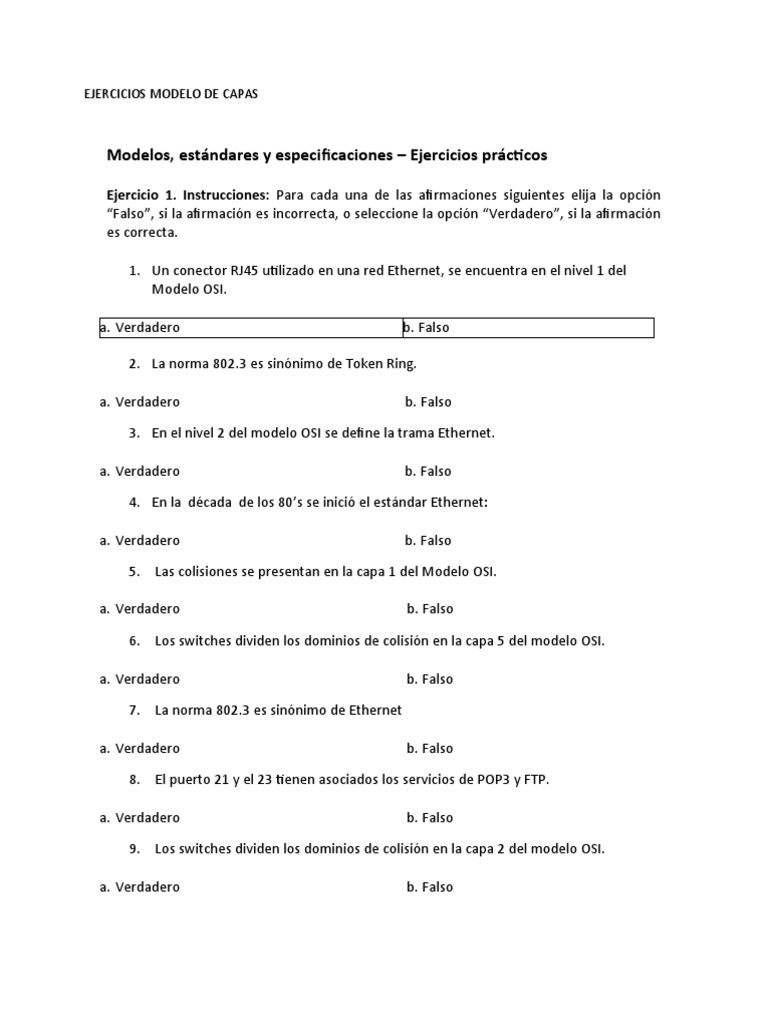 Ejercicios Modelo de Capas | PDF | Modelo osi | Red de computadoras