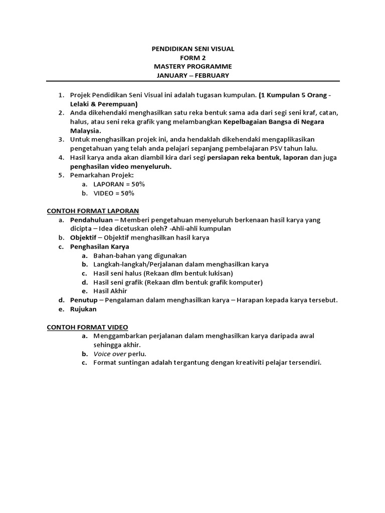 Projek Pendidikan Seni Visual Form 2 | PDF