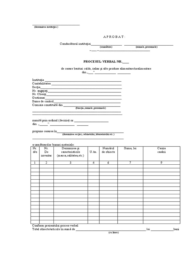 Proces Verbal de Casare Materiale | PDF