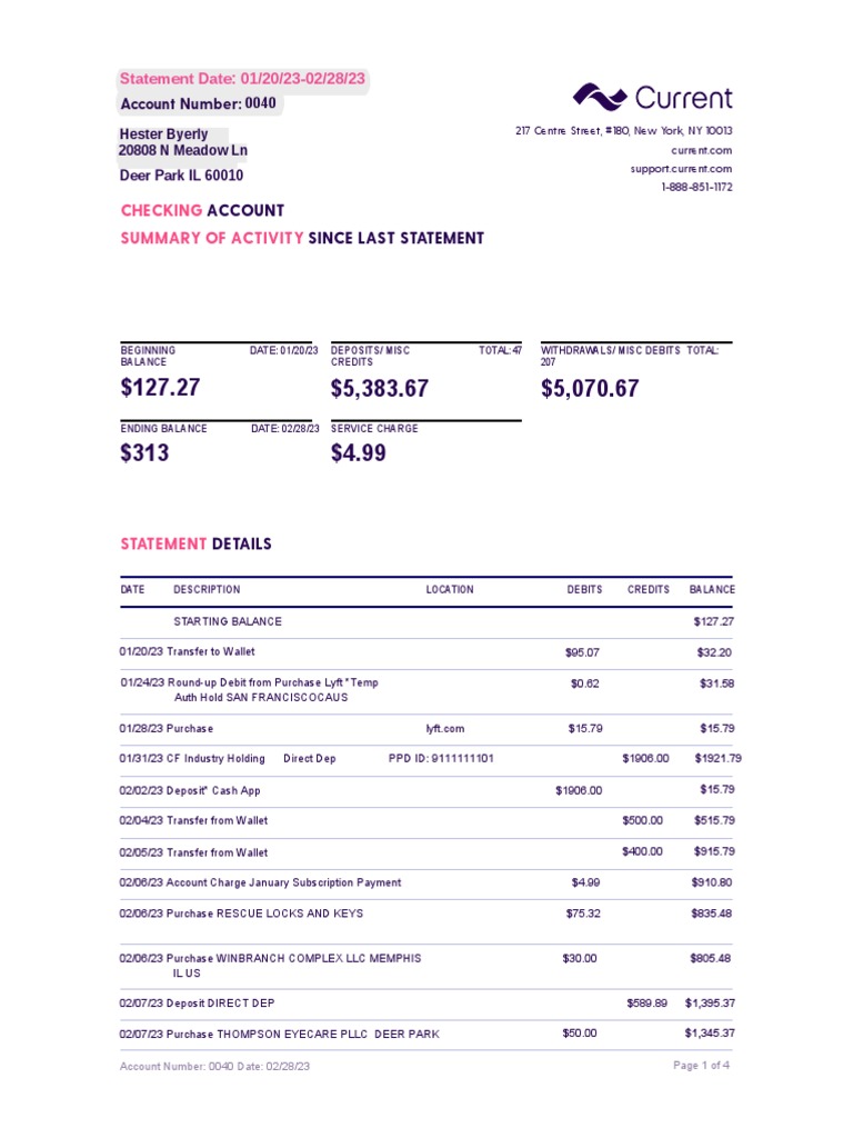Hester Bank Statement | PDF | Debits And Credits | Money
