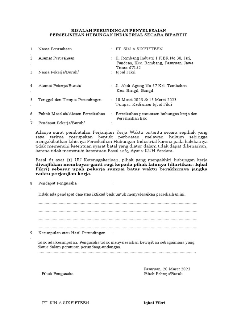 Risalah Perundingan Bipartit | PDF