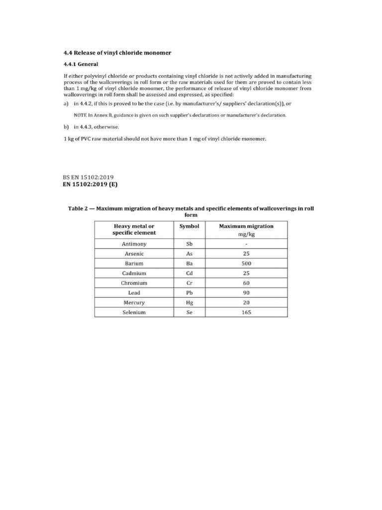 EN 15102 2019 Table 2 - Maximum Migration of Heavy Metals of ...