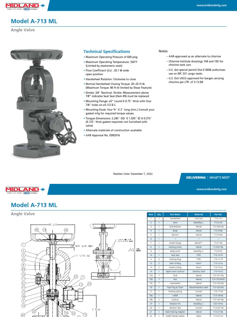A 713 Angle Valve Data Sheet | PDF | Valve | Mechanical Engineering