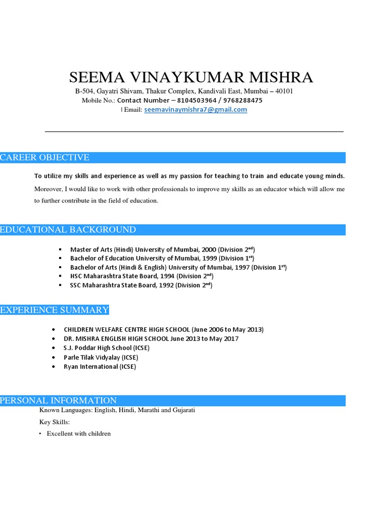 Seema Mishra CV New-2 PDF | PDF