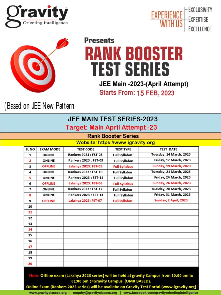 JEE Main 2023 Rank Booster Test Series | PDF | Engineering | Vocational ...