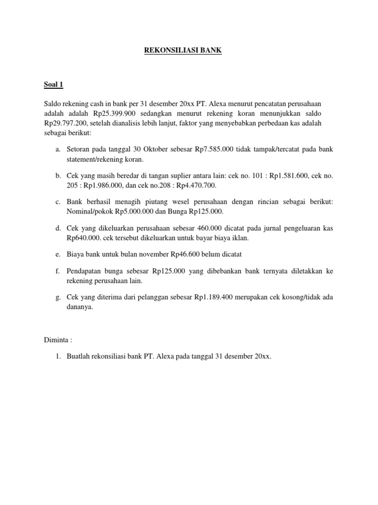 Contoh Soal 1 Rekonsiliasi Fiskal | PDF