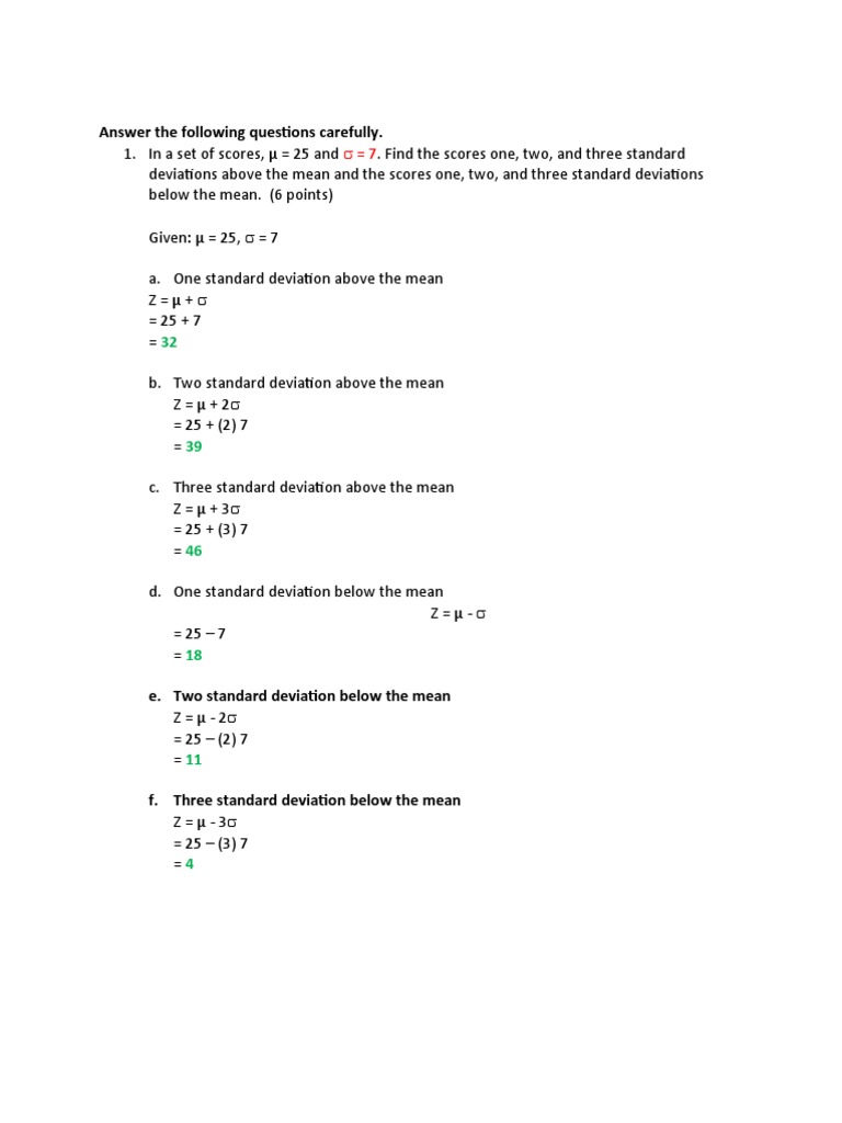 Answer The Following Questions Carefully | PDF | Standard Deviation | Mean