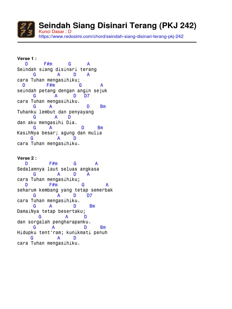 Seindah Siang Disinari Terang PKJ 242 Key-D REDOSIMI | PDF