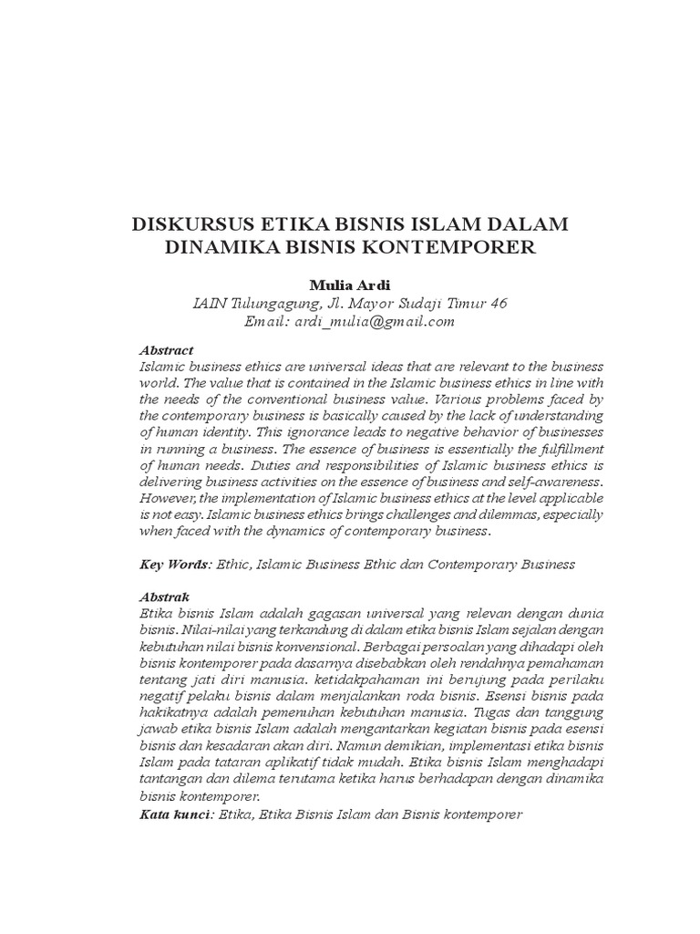 Diskursus Etika Bisnis Islam Dalam Dinam | PDF