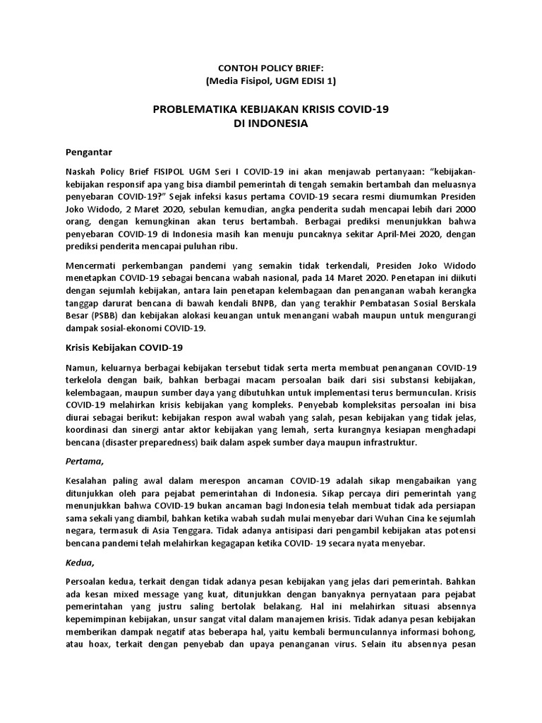 4 Contoh Policy Brief Kesehatan Pdf