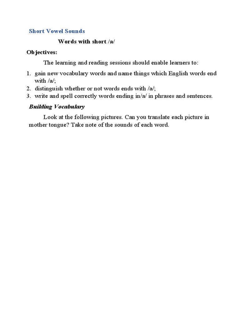 Short Vowels Sound A-1 | PDF | Linguistics | Cultural Assimilation