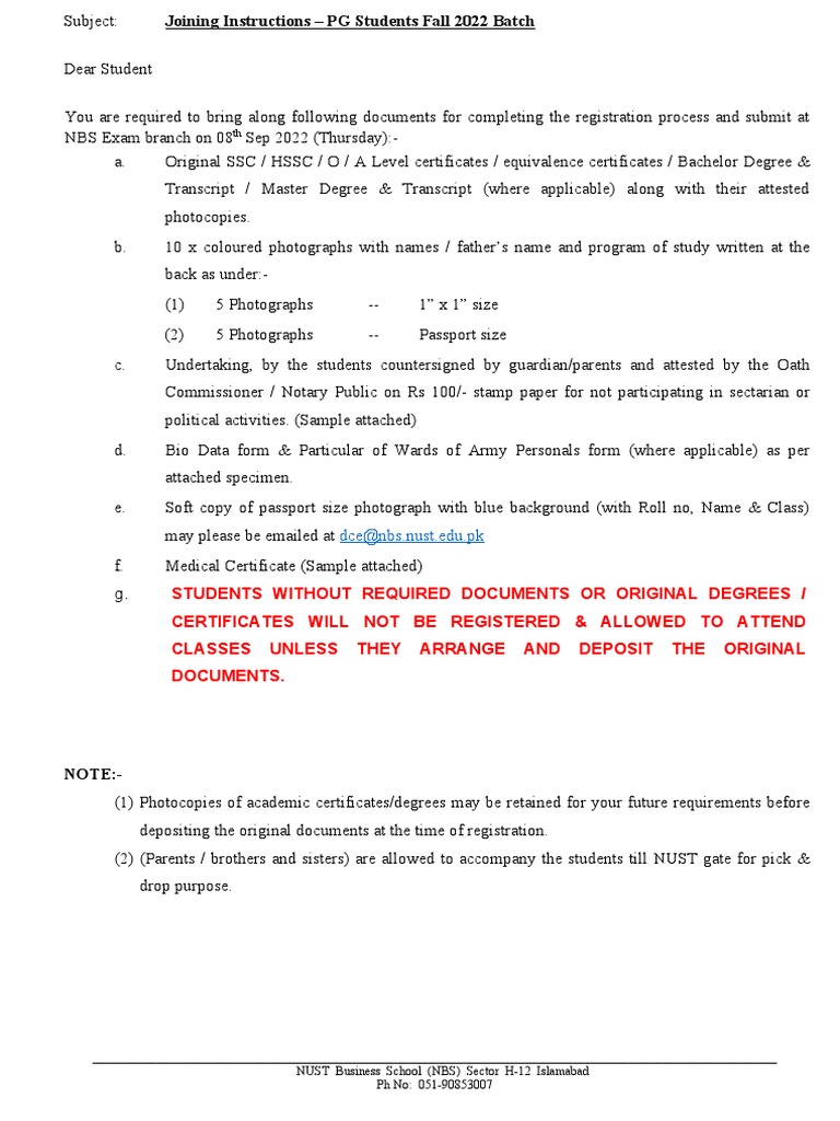 Joining Instructions and Schedule of NBS PG | PDF | Academic Term | Vocational Education