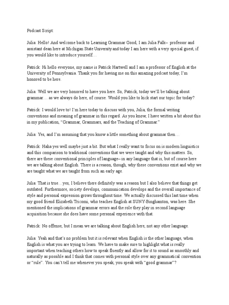 FP Podcast Script | PDF | Second Language Acquisition | Linguistics