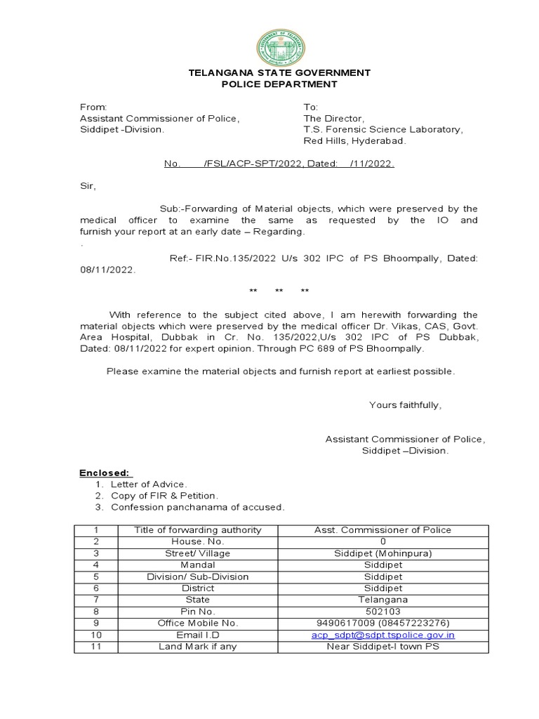 Forwarding Material Objects for Forensic Examination | PDF