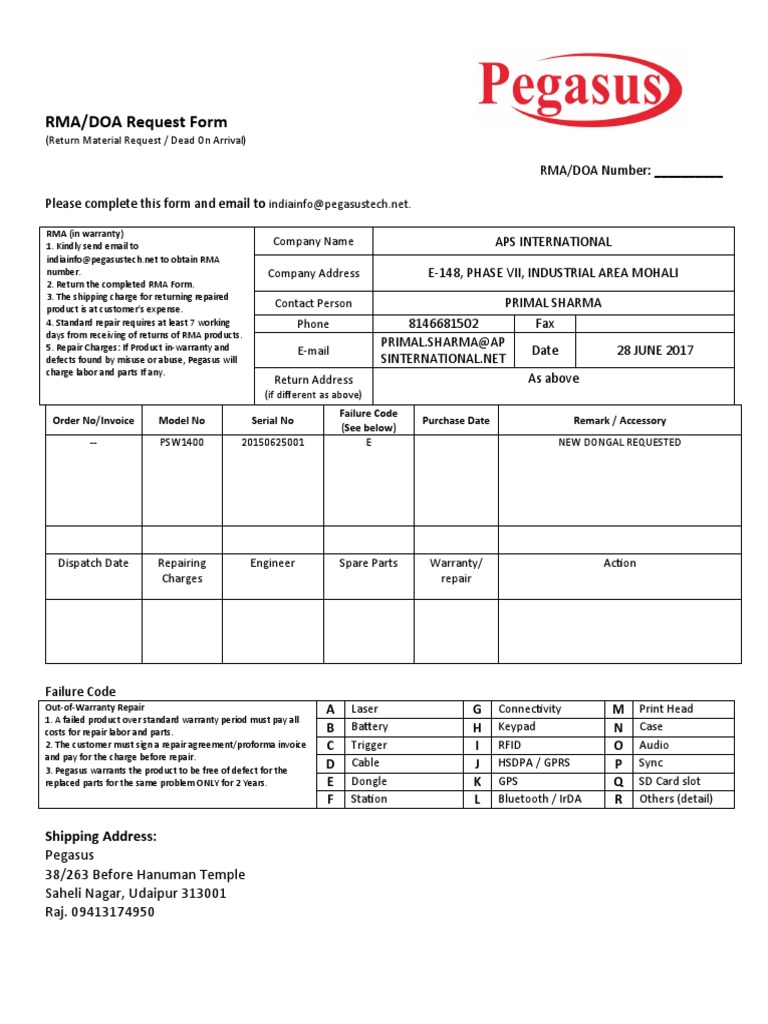 RMA/DOA Request Form for Electronics Repair | PDF | Computing ...