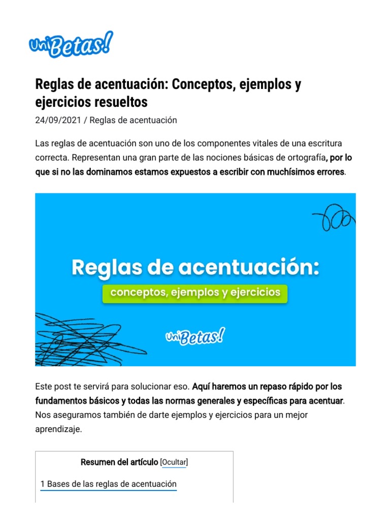 Reglas de Acentuación - Conceptos, Ejemplos y Ejercicios Resueltos ...