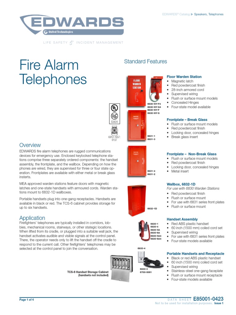 E85001-0423 - Fire Alarm Telephones | PDF | Telephone | Electrical Wiring