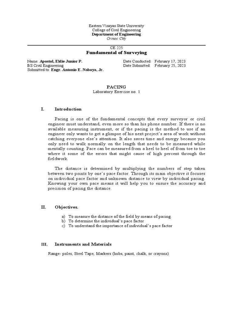 Pacing LAB1 | PDF | Surveying | Science