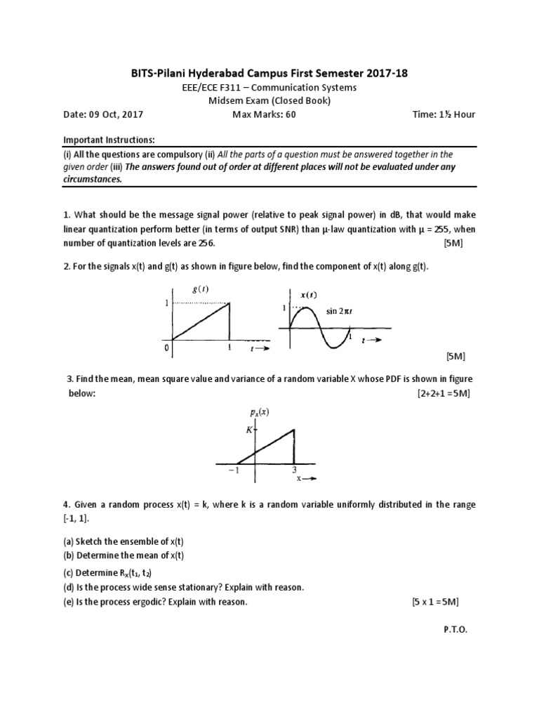 Mid-Sem 17-18 PDF | PDF | Spectral Density | Frequency Modulation