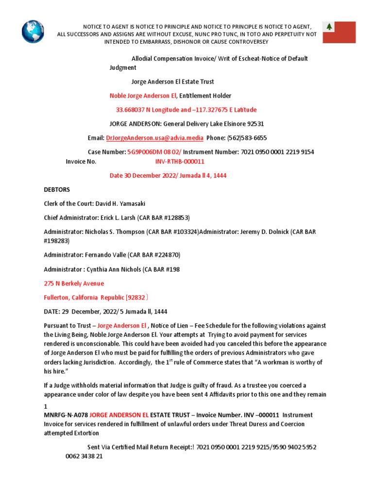 Invoice Default Notice Judgement Writ of Escheat | PDF | Judgment (Law ...