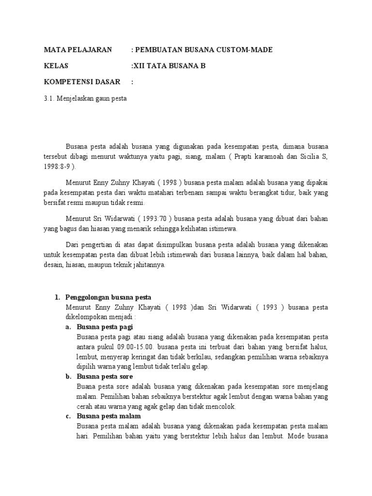 Materi Xii Tata Busana-Pembuatan Busana Custom-Made | PDF
