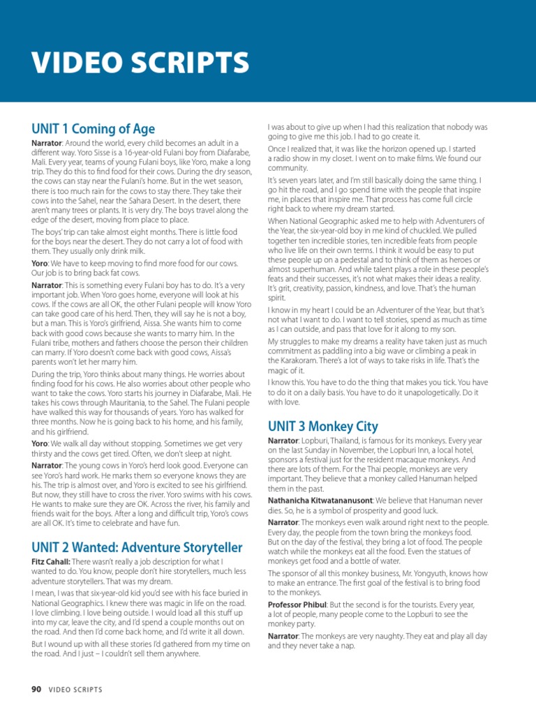 Video Scripts: Unit 1 Coming of Age | PDF | Desert