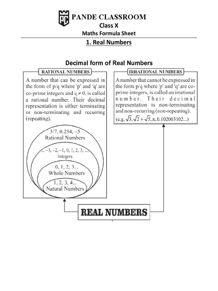 10th Maths Formula Sheet | PDF