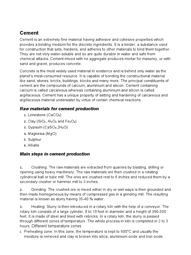 Cement Class 12 | PDF | Cement | Concrete