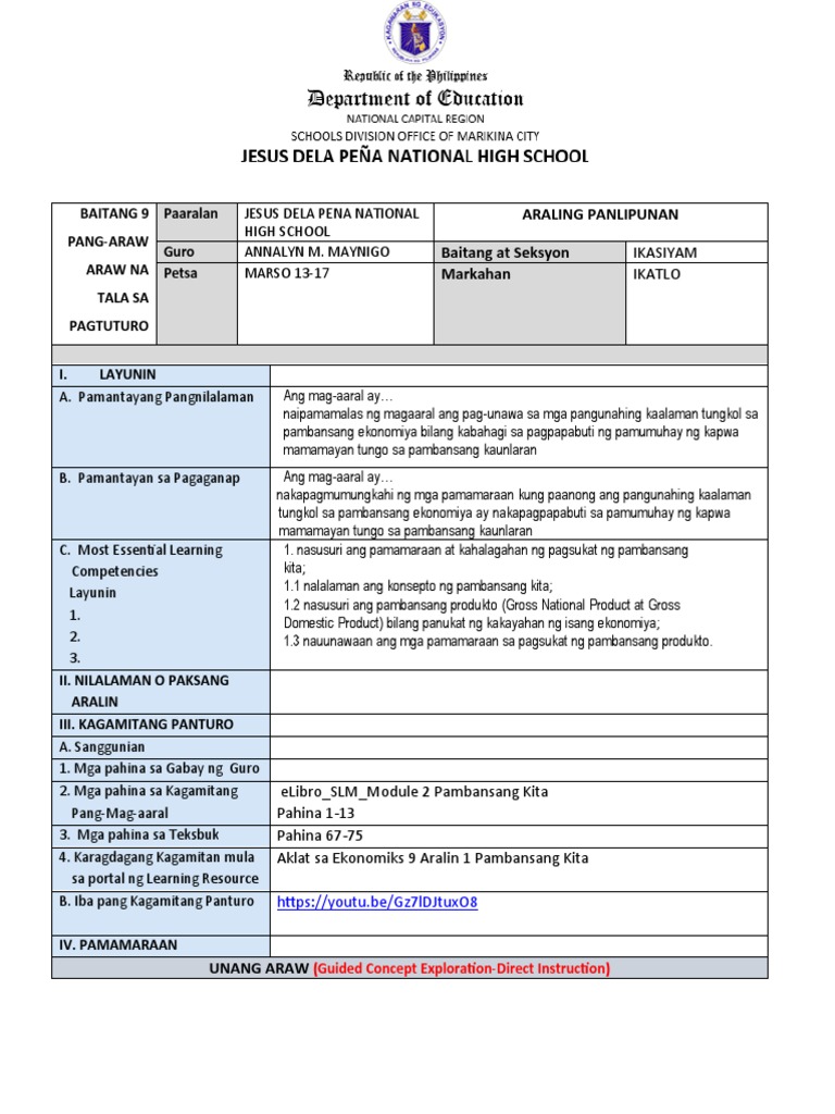 AP9 - DLL - CO1 Pambansang Kita | PDF