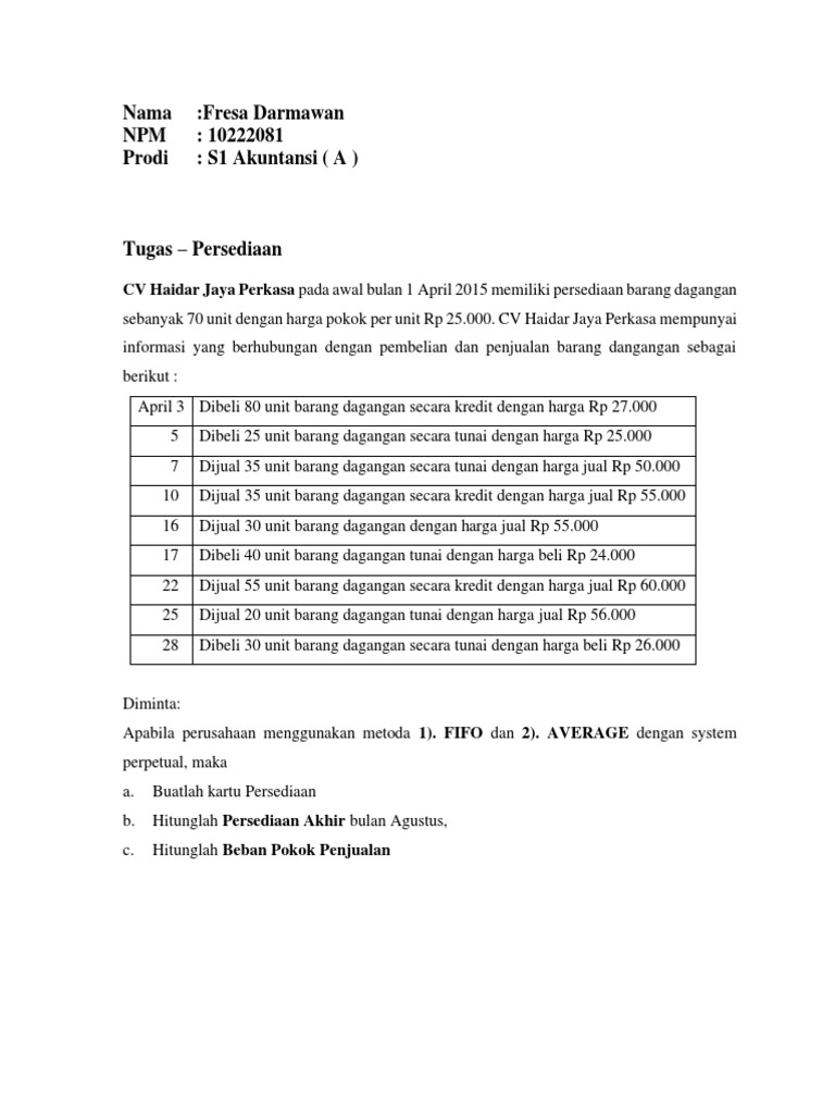 4 Tugas Persediaan Metode Perpetual Fresa Darmawan | PDF