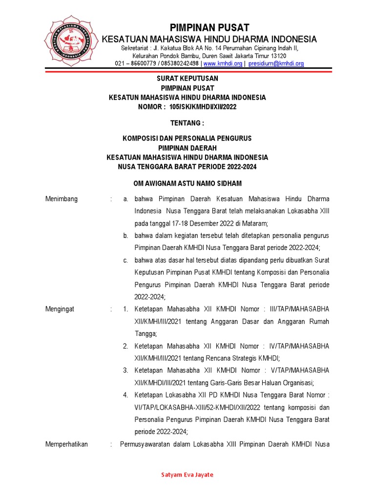 2022 - 105 SK Pengurus PD NTB | PDF