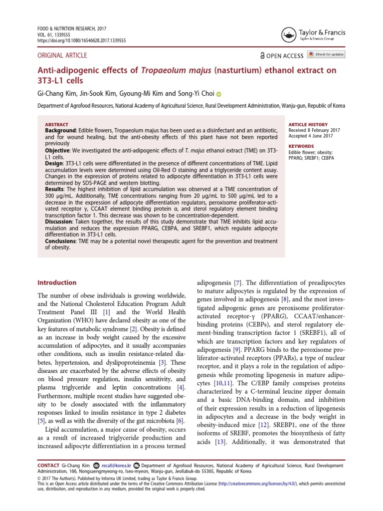 Anti-Adipogenic Effects of Tropaeolum Majus (Nasturtium) Ethanol ...