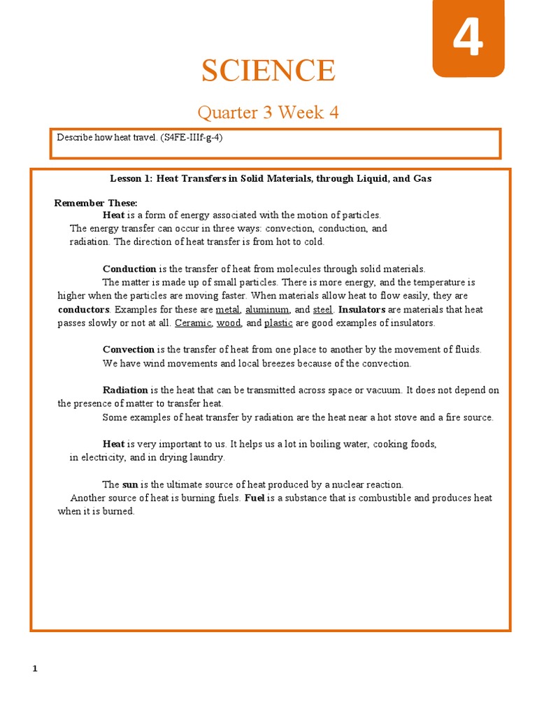 SCIENCE 4 Q3 W4 Activity Sheets 2 | PDF | Heat Transfer | Heat