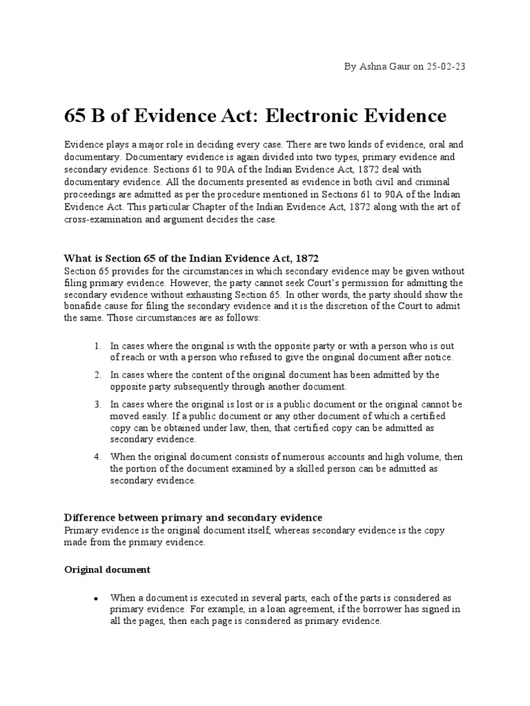 Understanding Section 65B: Electronic Evidence | PDF | Judgment (Law ...