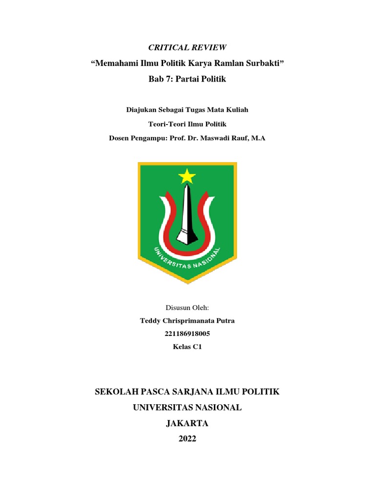 Critical Review Partai Politik Karya Ramlan Surbakti - Teddy ...