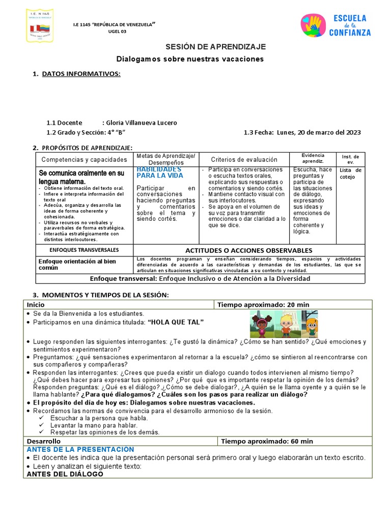 Sesion 20 Marzo - Comunicación - Dialogamos Sobre Nuestras Vacaciones ...