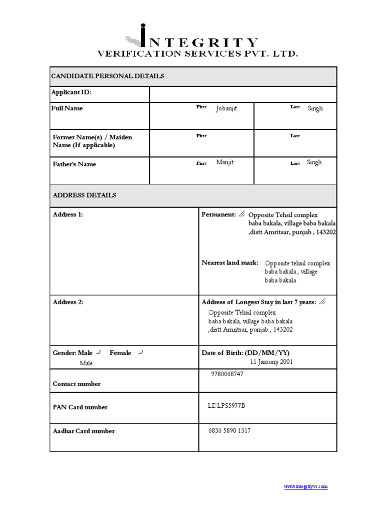 Background Verification Form | PDF | Employment