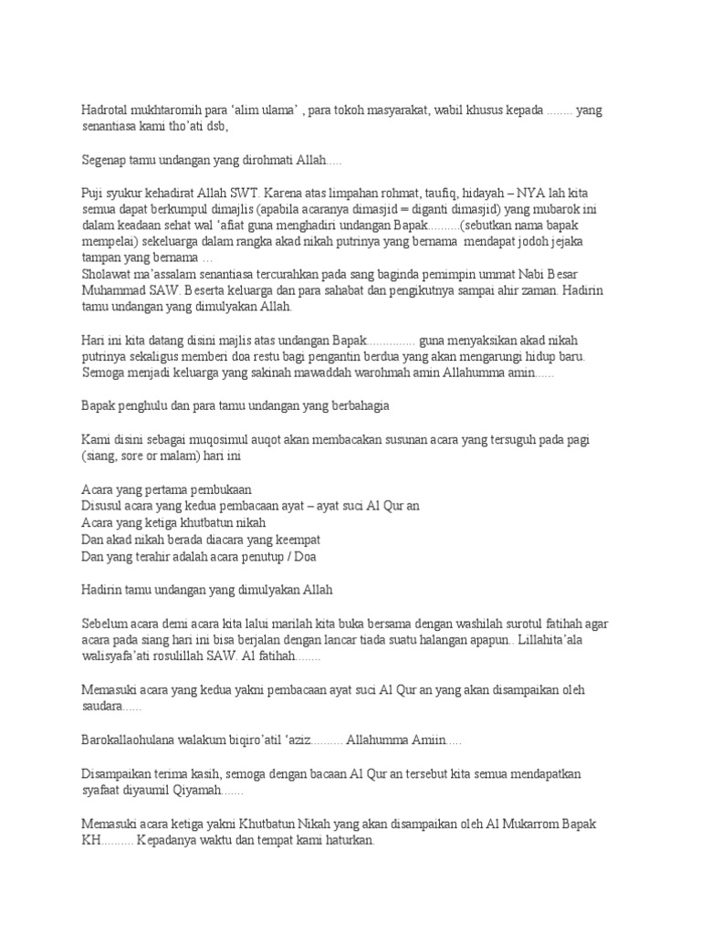 Teks MC Untuk Akad Nikah Resepsi 1 | PDF