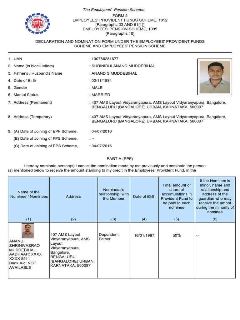 E Nomination PDF | PDF | Employee Benefits | Social Institutions