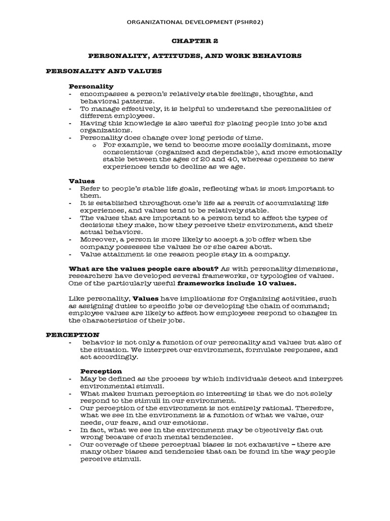 Personality and Attitudes in Work Behavior | PDF | Attitude (Psychology ...