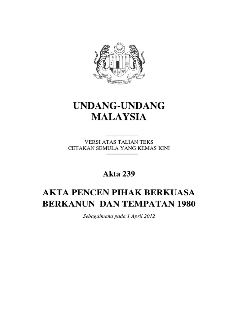 Akta Pencen Pihak Berkuasa Berkanun Dan Tempatan 1980 | PDF