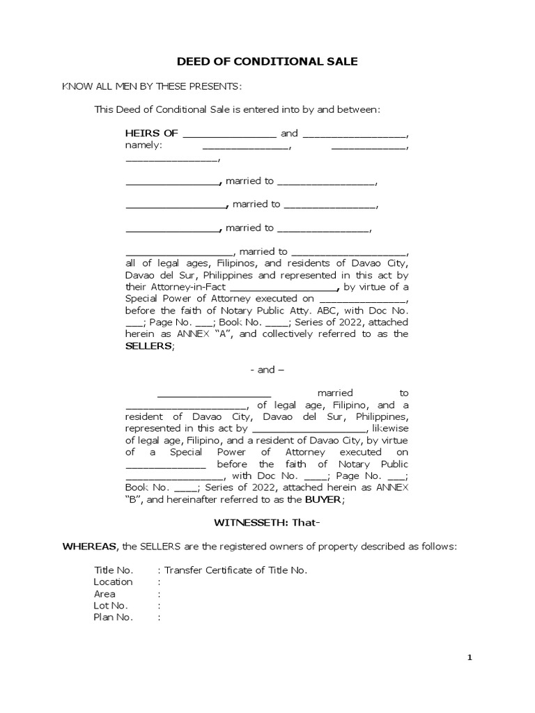 Deed of Conditional Sale - Sample | PDF | Deed | Receipt